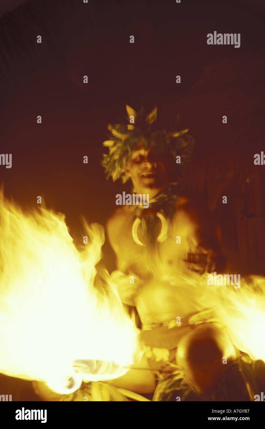 N.A., USA, Hawaii, Big Island, Male fire dancer performs traditional ...