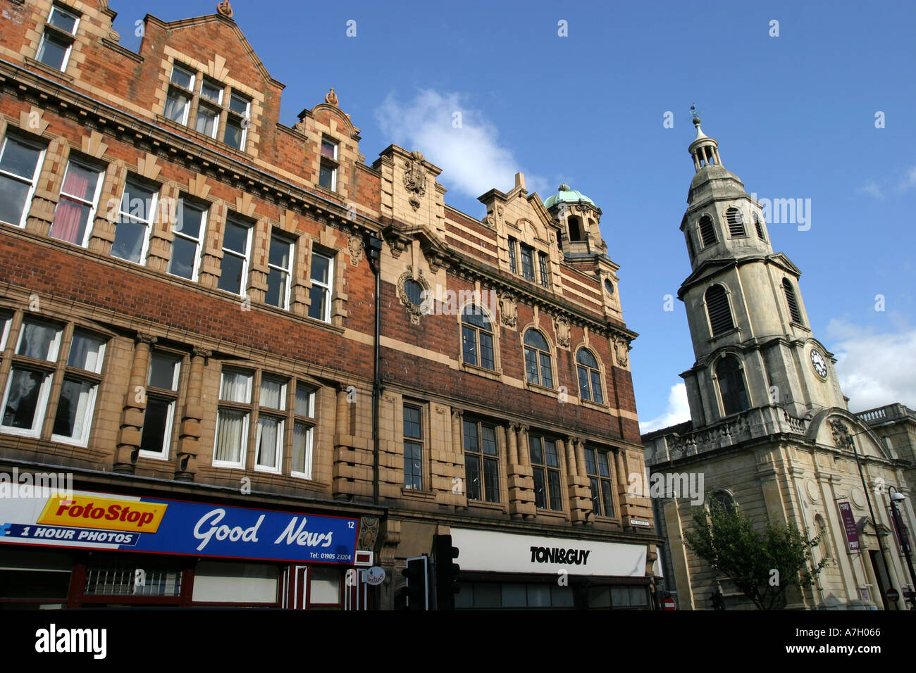 Elaborate and decorative red brick buildings in the centre of Worcester ...