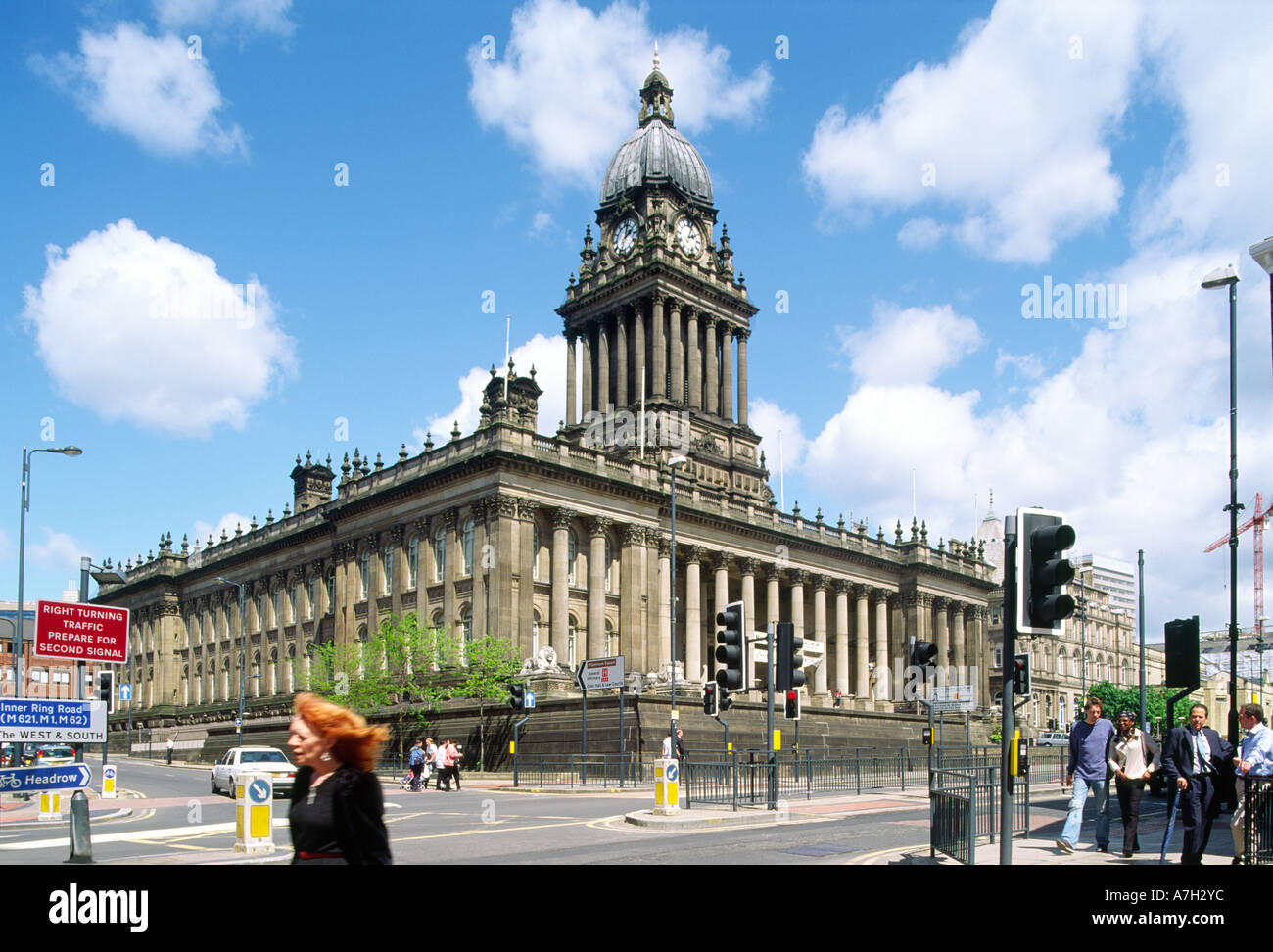 Looking across street known as The Headrow to Leeds City Hall in ...