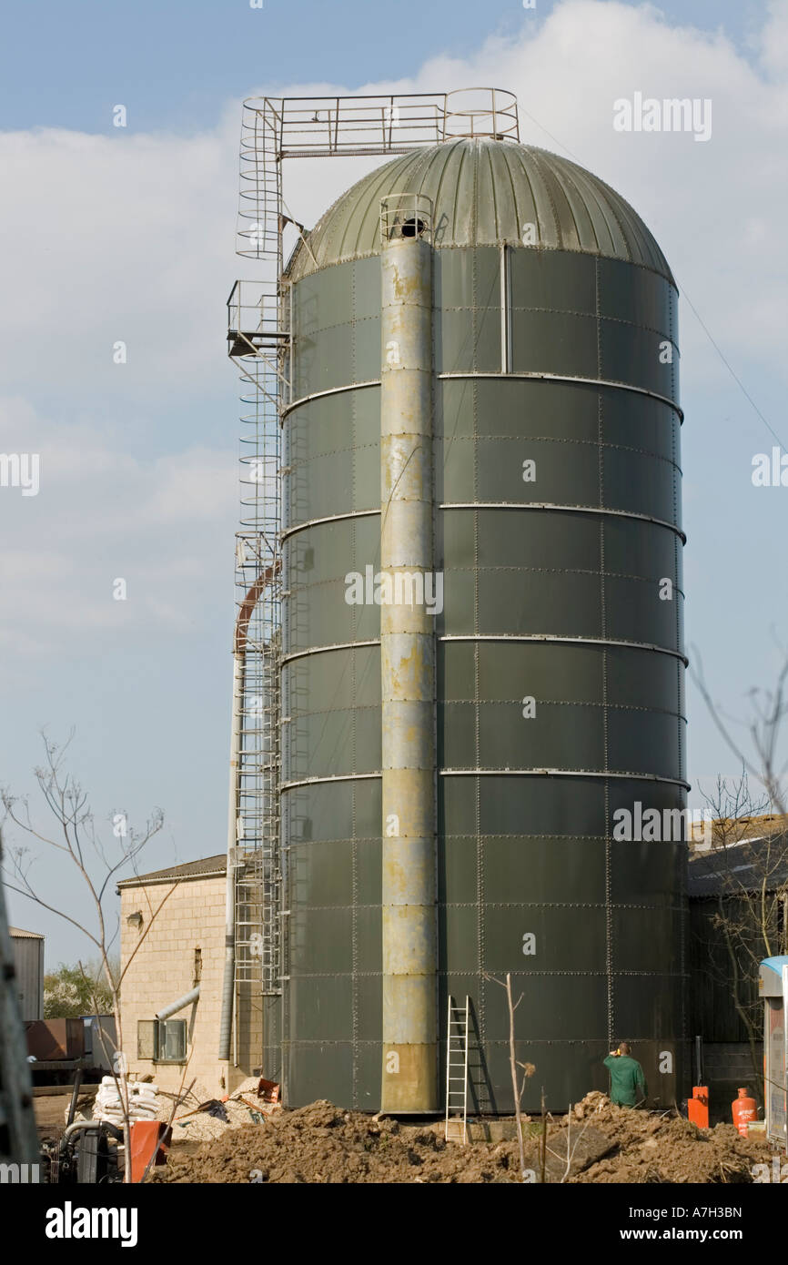 Demolishing large green grain storage silo Waterloo Farm Cheltenham UK ...