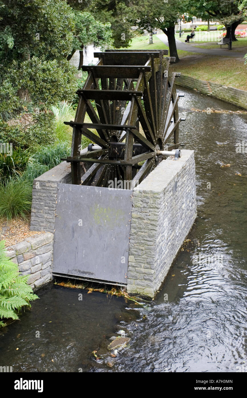 Wooden water wheel revolving by water power on River Avon Christchurch ...