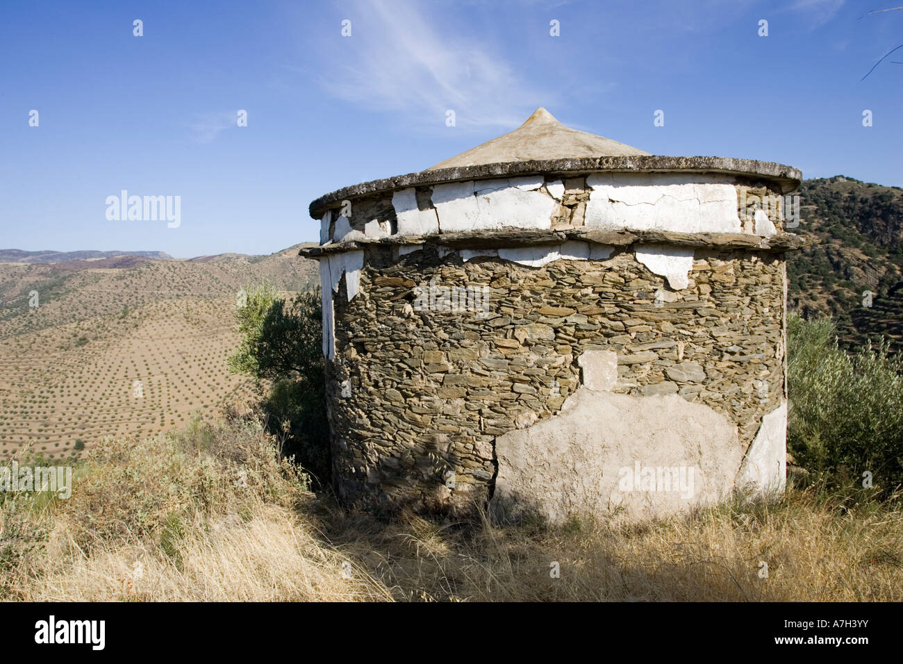 Typical round stone huts in hilly wine growing areas of Central Spain ...