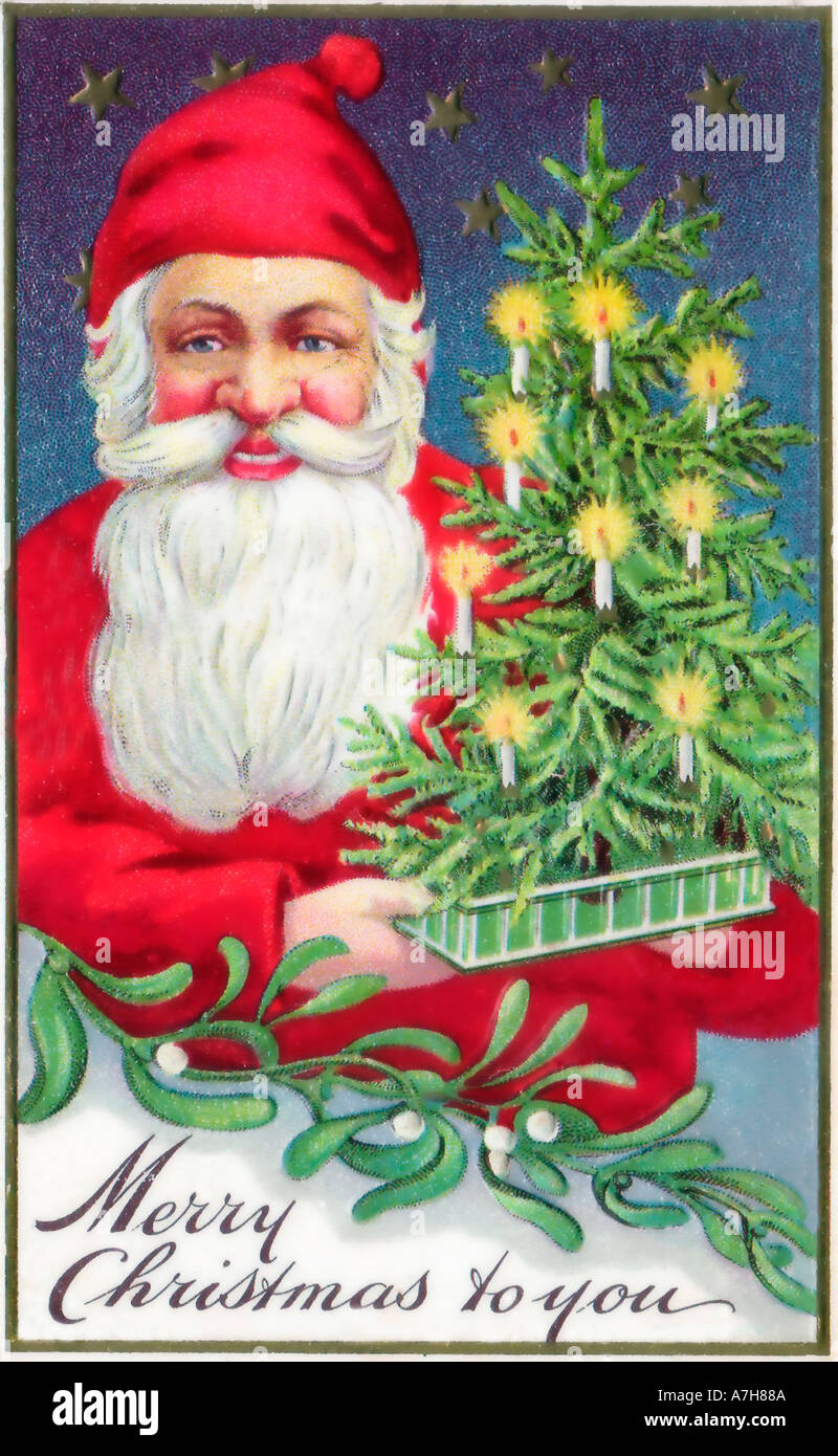 Vintage Santa Christmas Card Illustration Stock Photo - Alamy