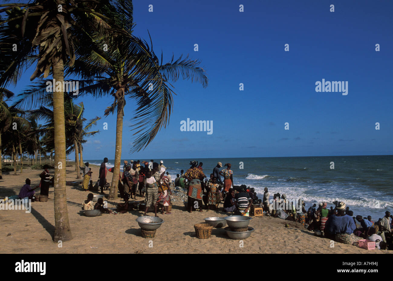 market on the palm-lined beach, Ada Foah, Ghana Stock Photo - Alamy