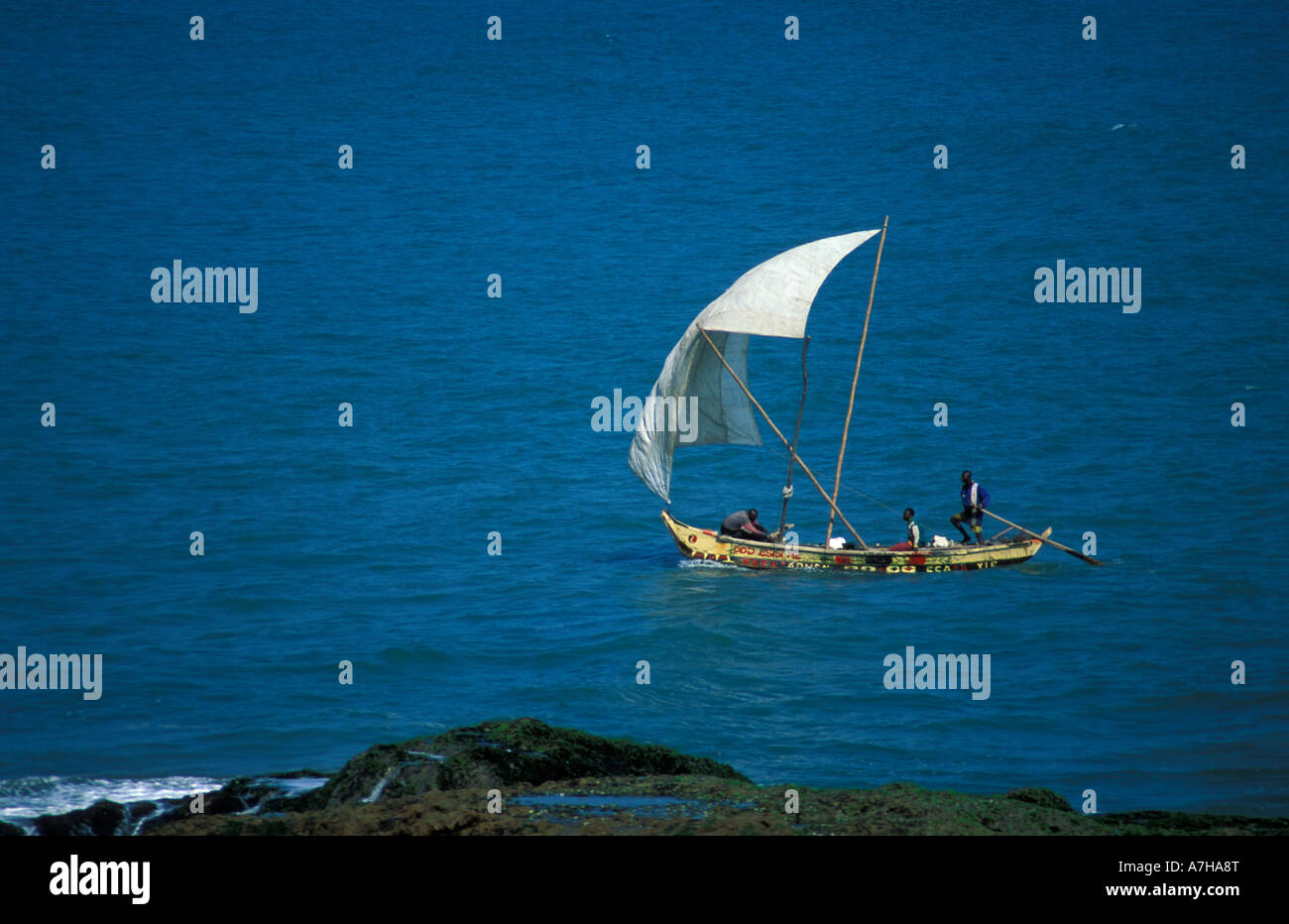 Fishing pirogue at sea, Cape Coast, Ghana Stock Photo - Alamy