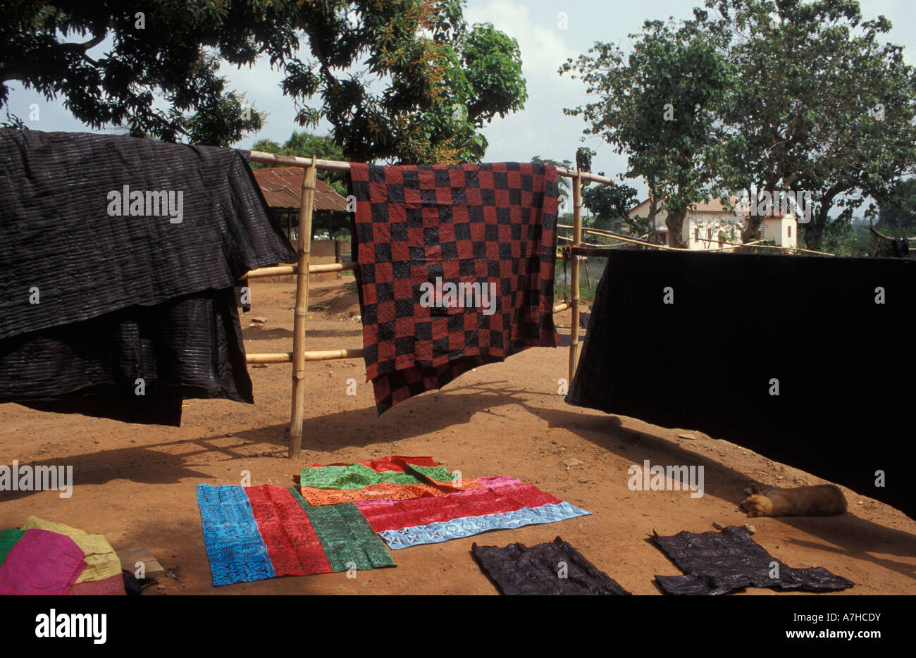 Adinkra cloth drying in the sun, Ntonso village, Ashanti, Ghana Stock ...