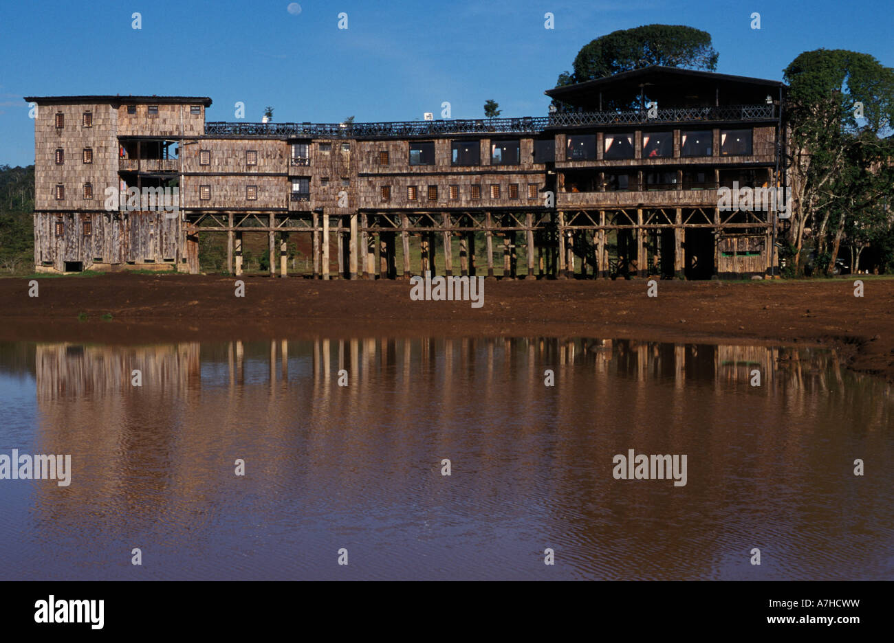Treetops hotel at a waterhole, Aberdare National Park, Kenya Stock ...