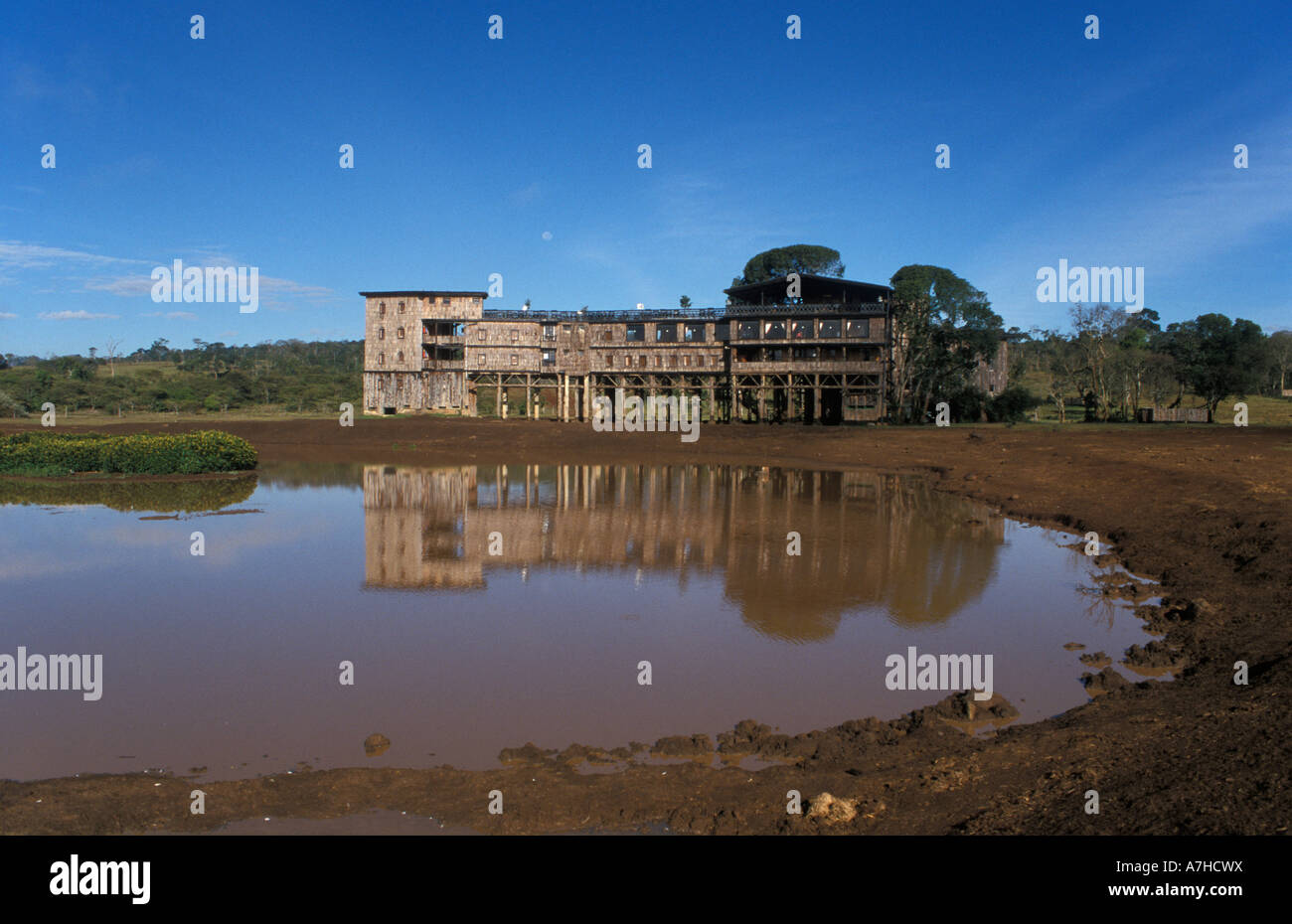 Treetops hotel at a waterhole, Aberdare National Park, Kenya Stock ...