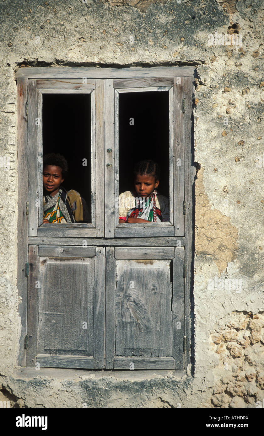 Swahili girls at a window, Siyu town, Pate island, Lamu Archipelago ...