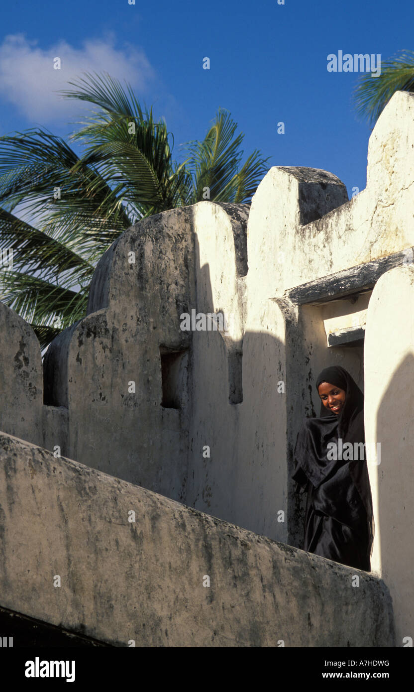 Swahili girl wearing a traditional buibui, Arab Fort, Lamu, Kenya Stock ...