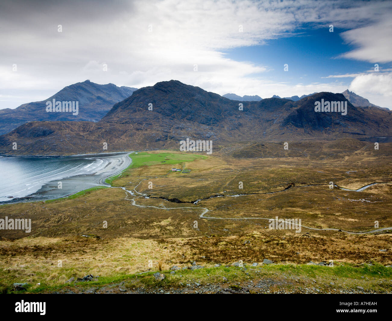 View of the remote Camansunary with the Black Cuillin ridge behind ...