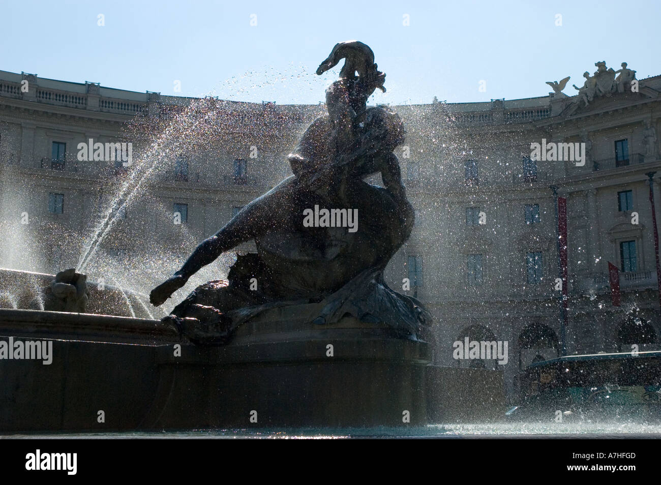 Statues in the fountains at the Piazza Della Repubblica Rome Stock ...