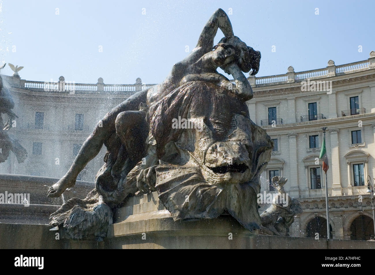 Statues in the fountains at the Piazza Della Repubblica Rome Stock ...