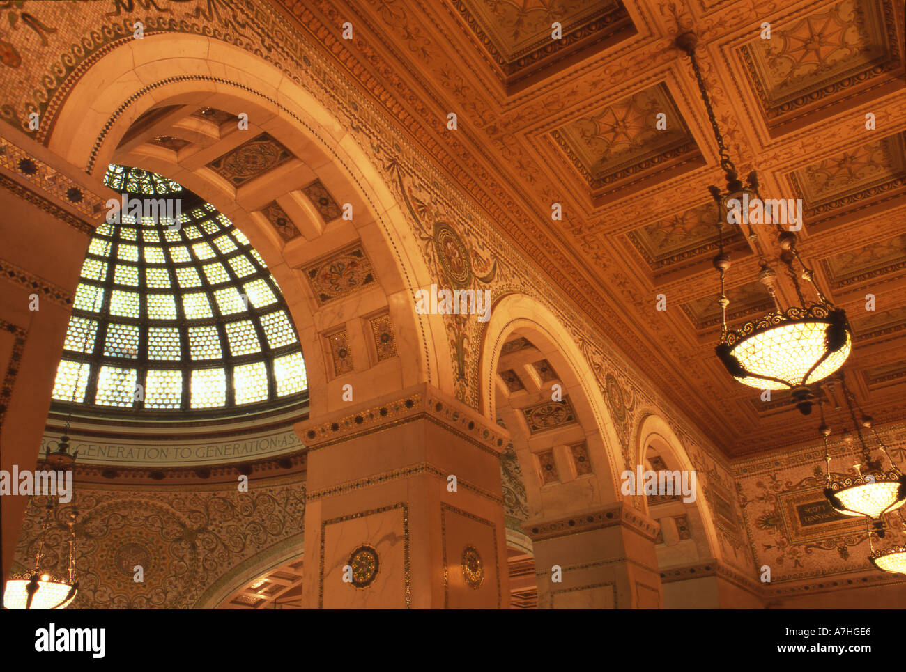 USA, IL, Chicago. Chicago Cultural Center and the dome designed by ...