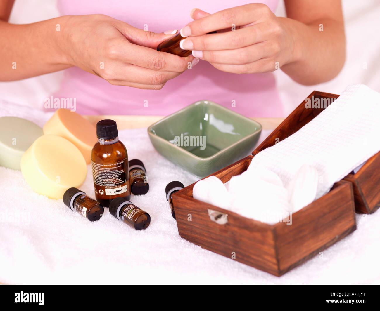 Young Woman Mixing Oils Model Released Stock Photo - Alamy