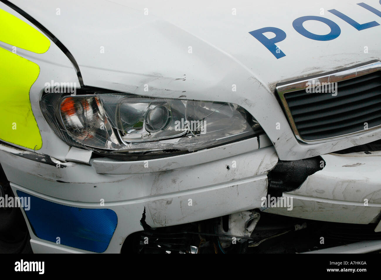 Accident damage to a police motor car Stock Photo - Alamy