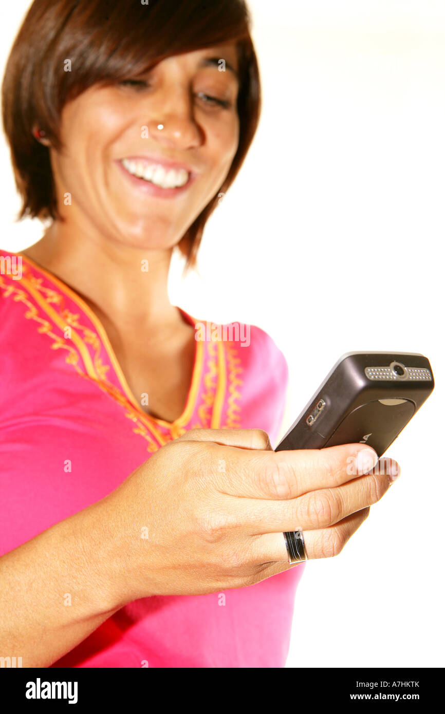 Young Woman Using Mobile Telephone Model Released Stock Photo - Alamy