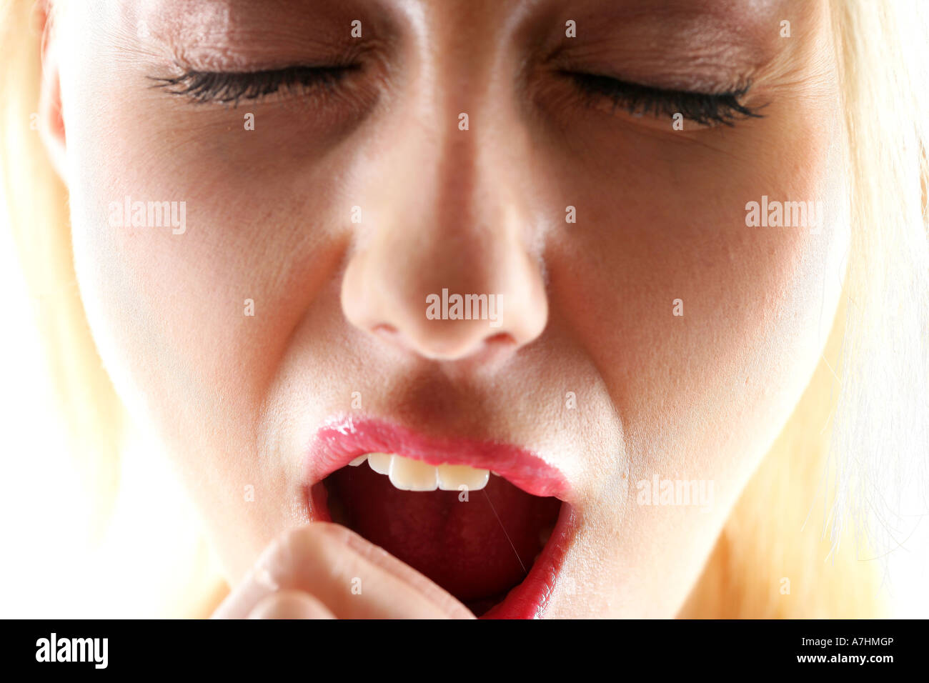 Young Woman Yawning Model Released Stock Photo - Alamy