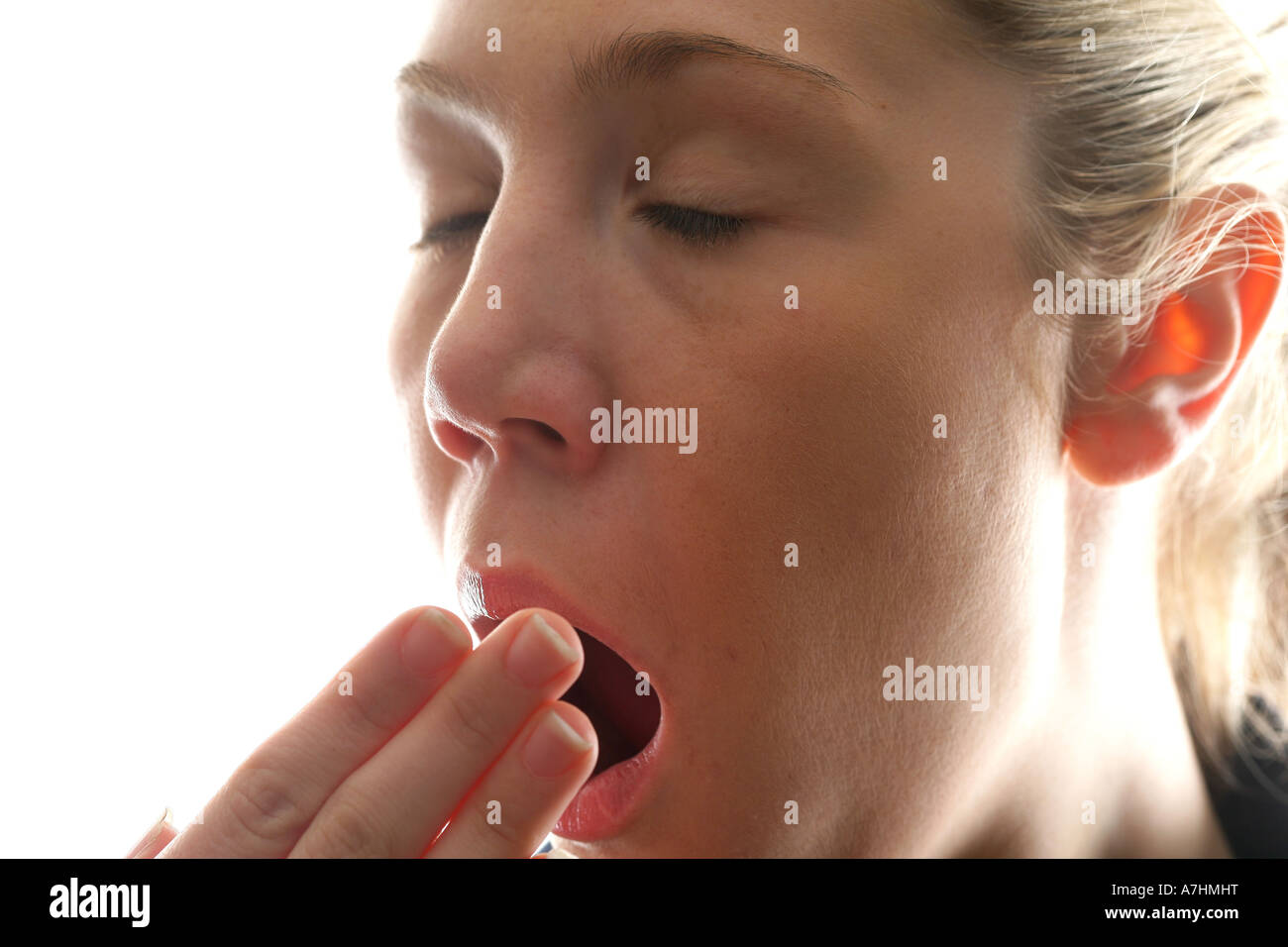 Young Woman Yawning Model Released Stock Photo - Alamy
