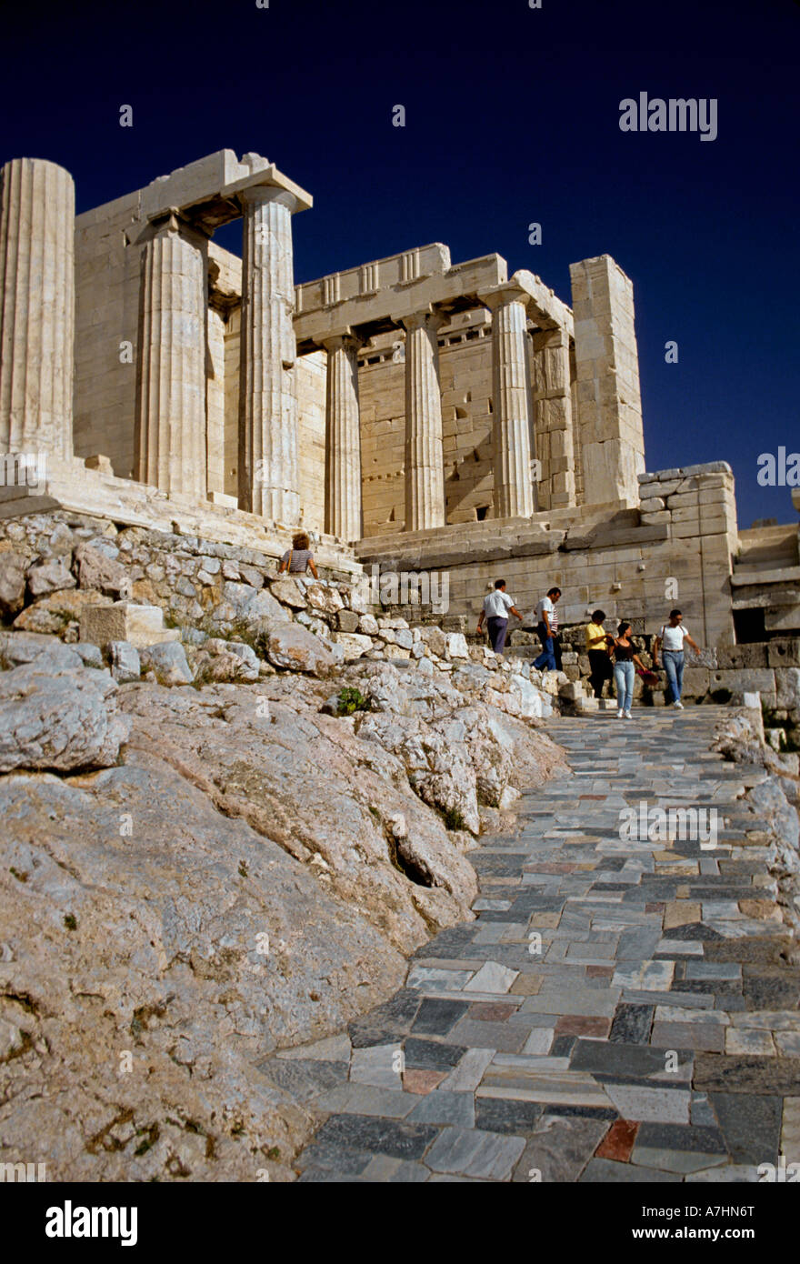 people tourists visitors visiting the, Propylaea, Acropolis, Athens ...