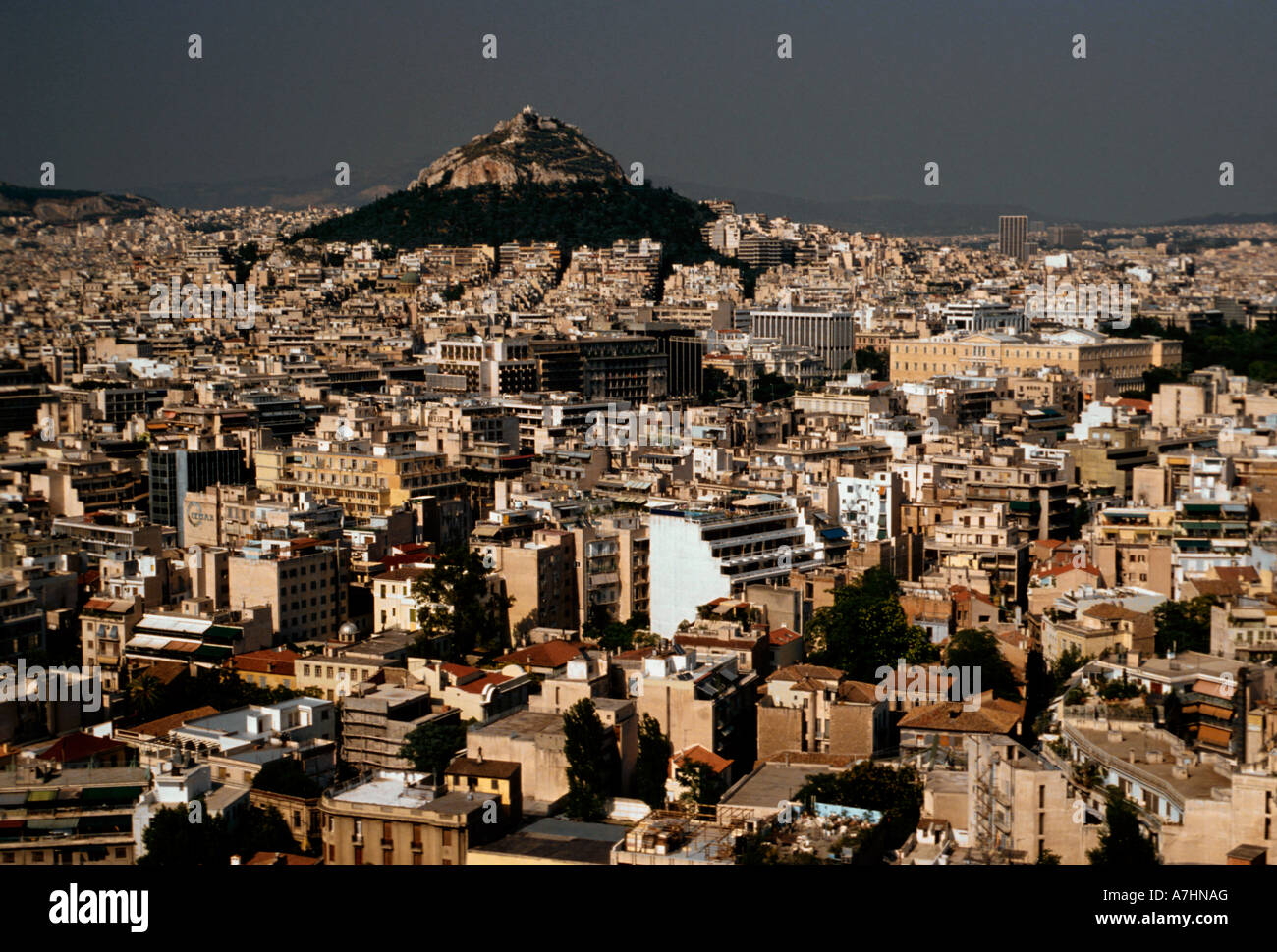 Mount Licavitos, Licabettus Hill, view from the Acropolis, Athens ...