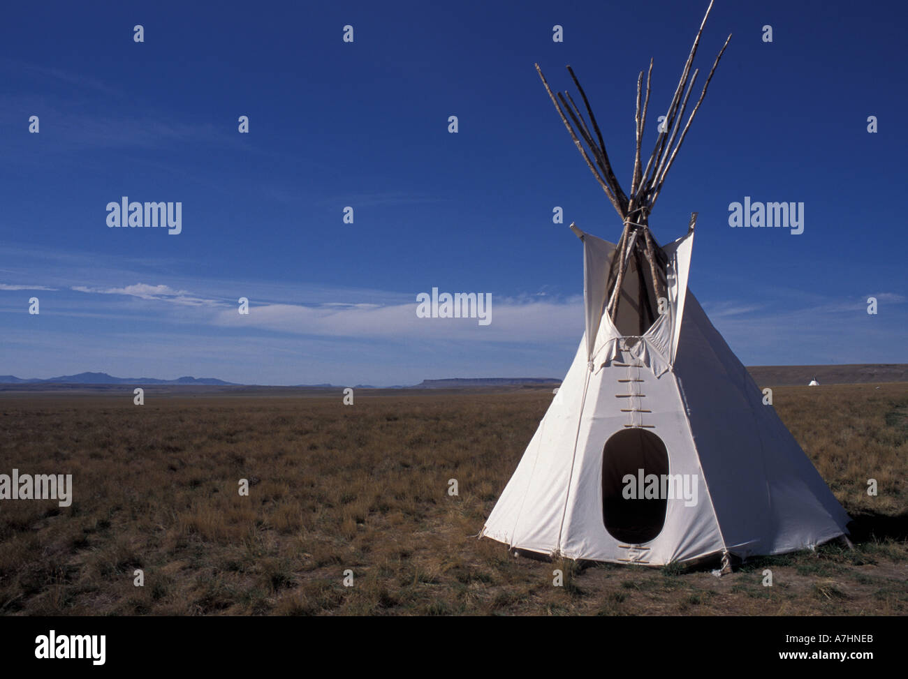 USA, Montana, Ulm Pishkun State Park, Ulm, tipi (teepee) on hiking ...