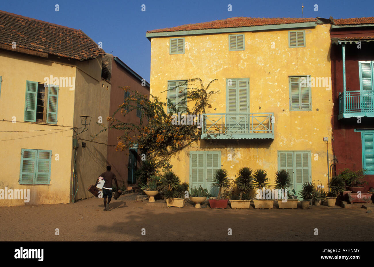 colonial houses at the waterfront Goree Island Senegal Stock Photo - Alamy