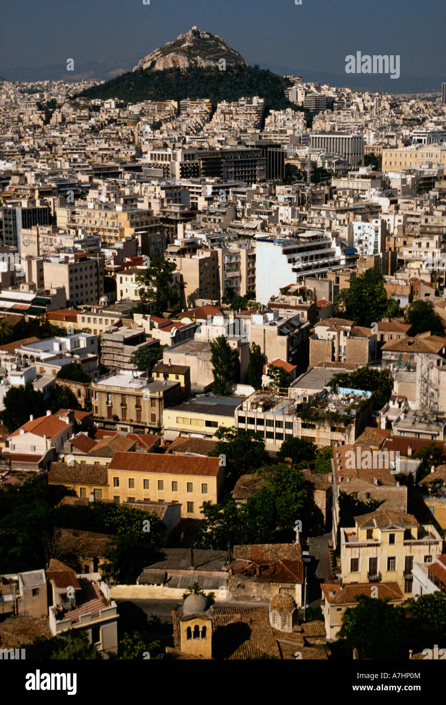 Mount Licavitos, Licabettus Hill, view from the Acropolis, Athens ...