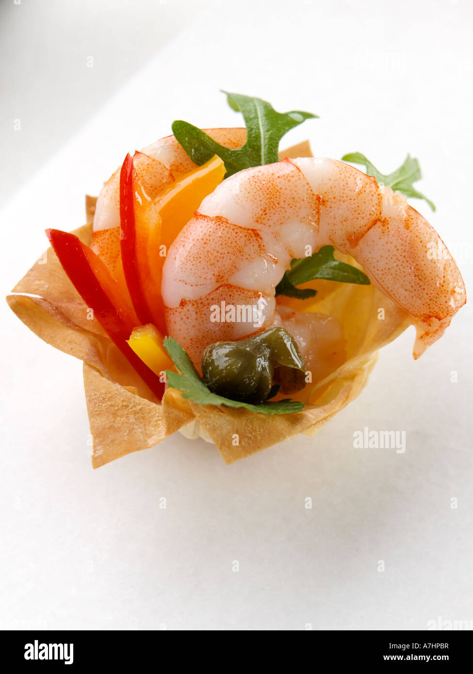 Prawn filo cup canape editorial food Stock Photo - Alamy