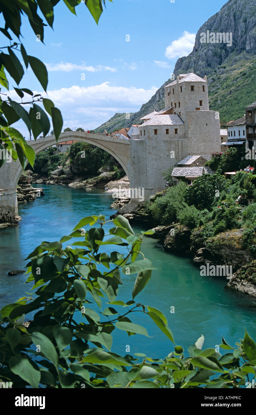 Stari Most, Old Bridge, following reconstruction and the Neretva River ...