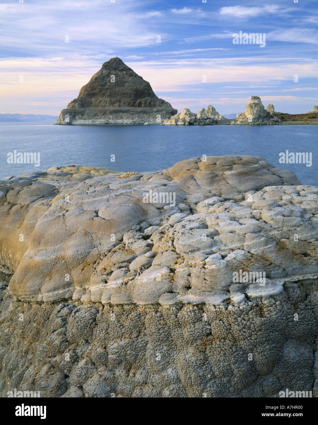 NEVADA, Pyramid Lake & tufa formations, low water level. Pyramid Lake ...
