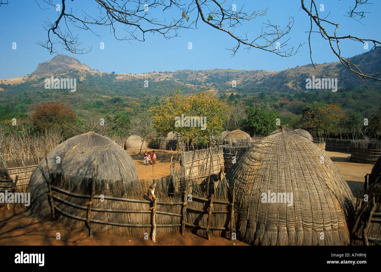 Mantenga village with traditional beehive huts Swaziland Stock Photo ...