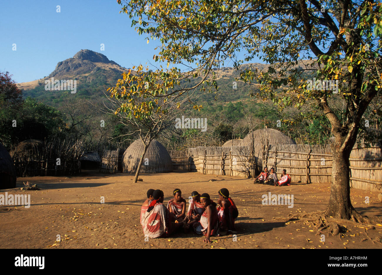 Mantenga village with traditional beehive huts Swaziland Stock Photo ...