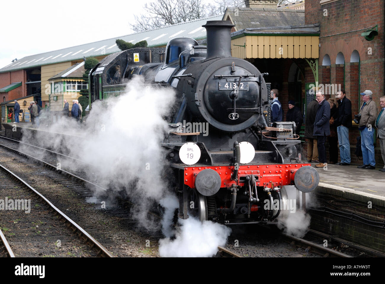 Ivatt Class 2 tank locomotive in Ropley Station, Mid-Hants Railway ...