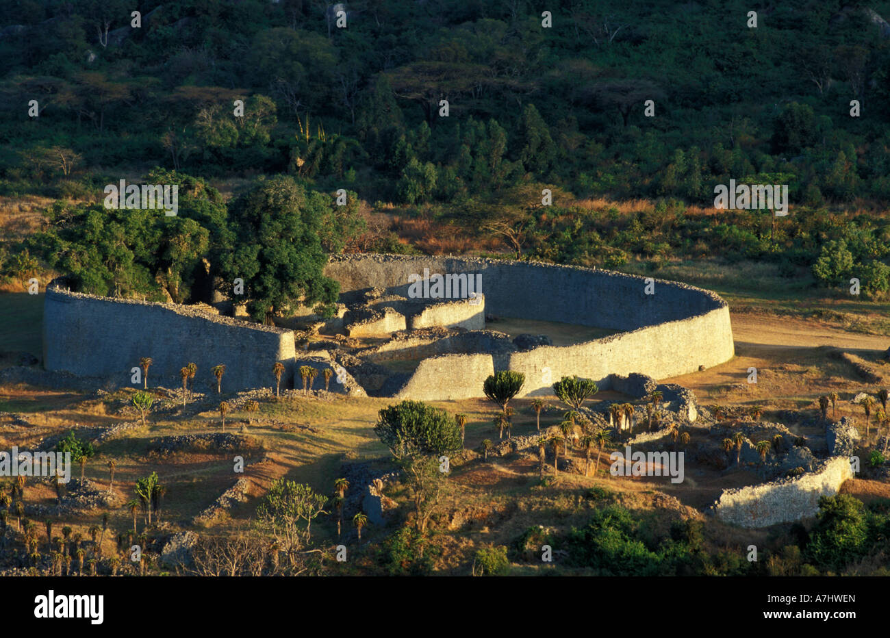 Great Zimbabwe ruins aerial view of the Great enclosure from the 11th ...