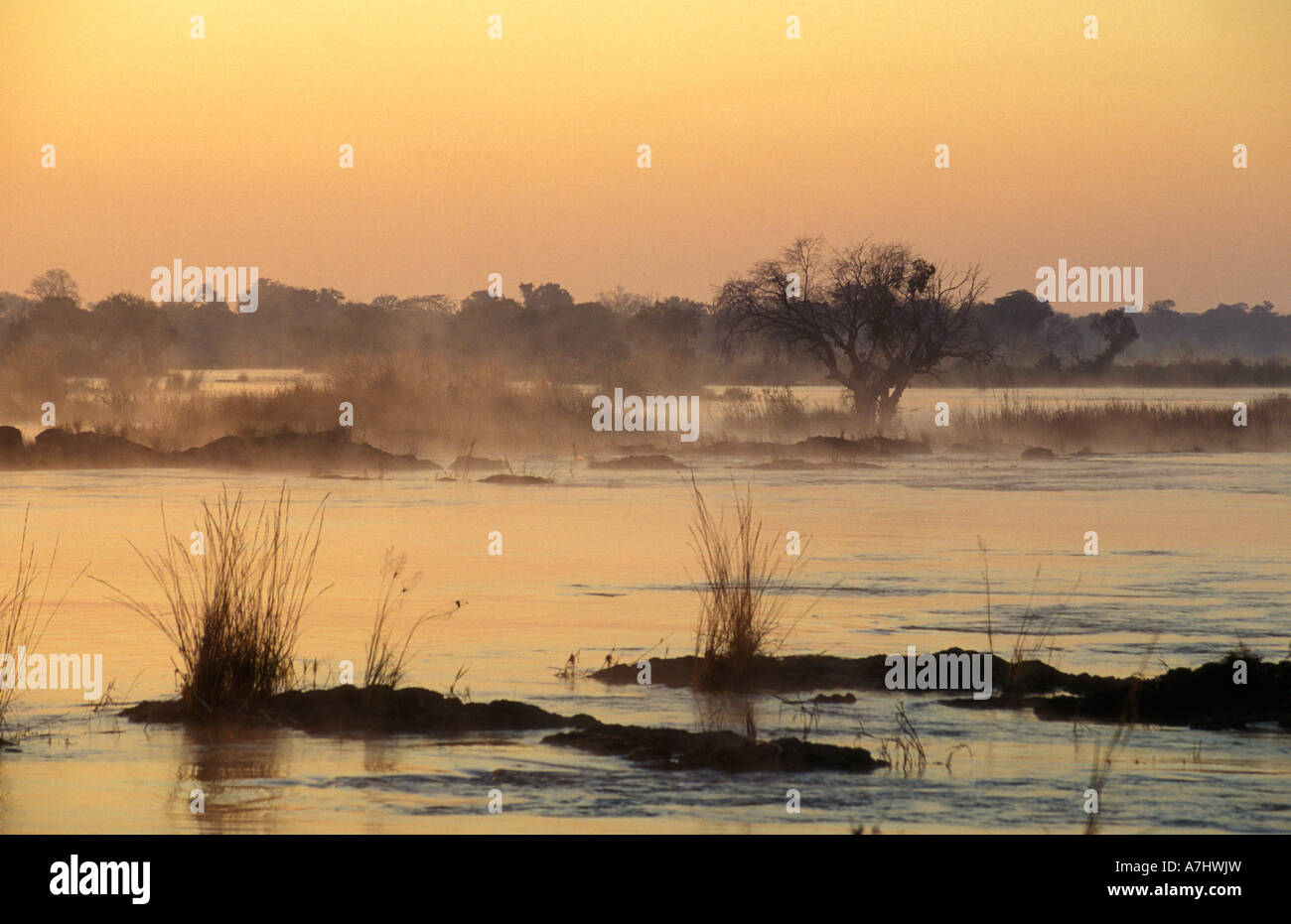 Zambezi river above Victoria Falls at sunrise Victoria Falls National ...