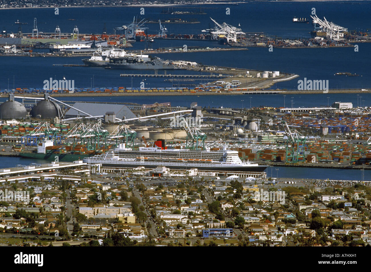 San Pedro harbor, Los Angeles, California, with the magnificent Queen ...