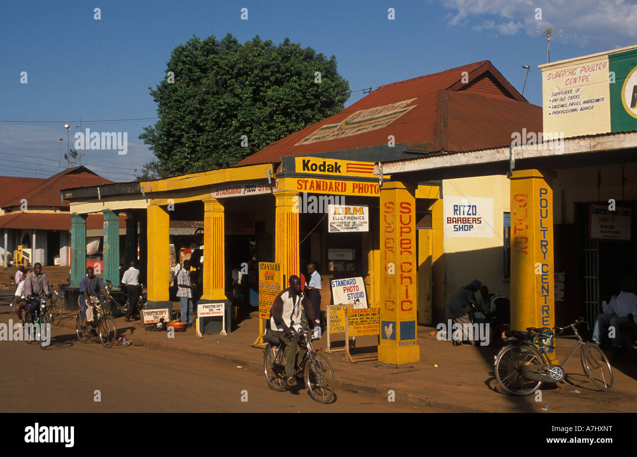 Asian shops and colonial buildings line the main street Jinja Uganda ...