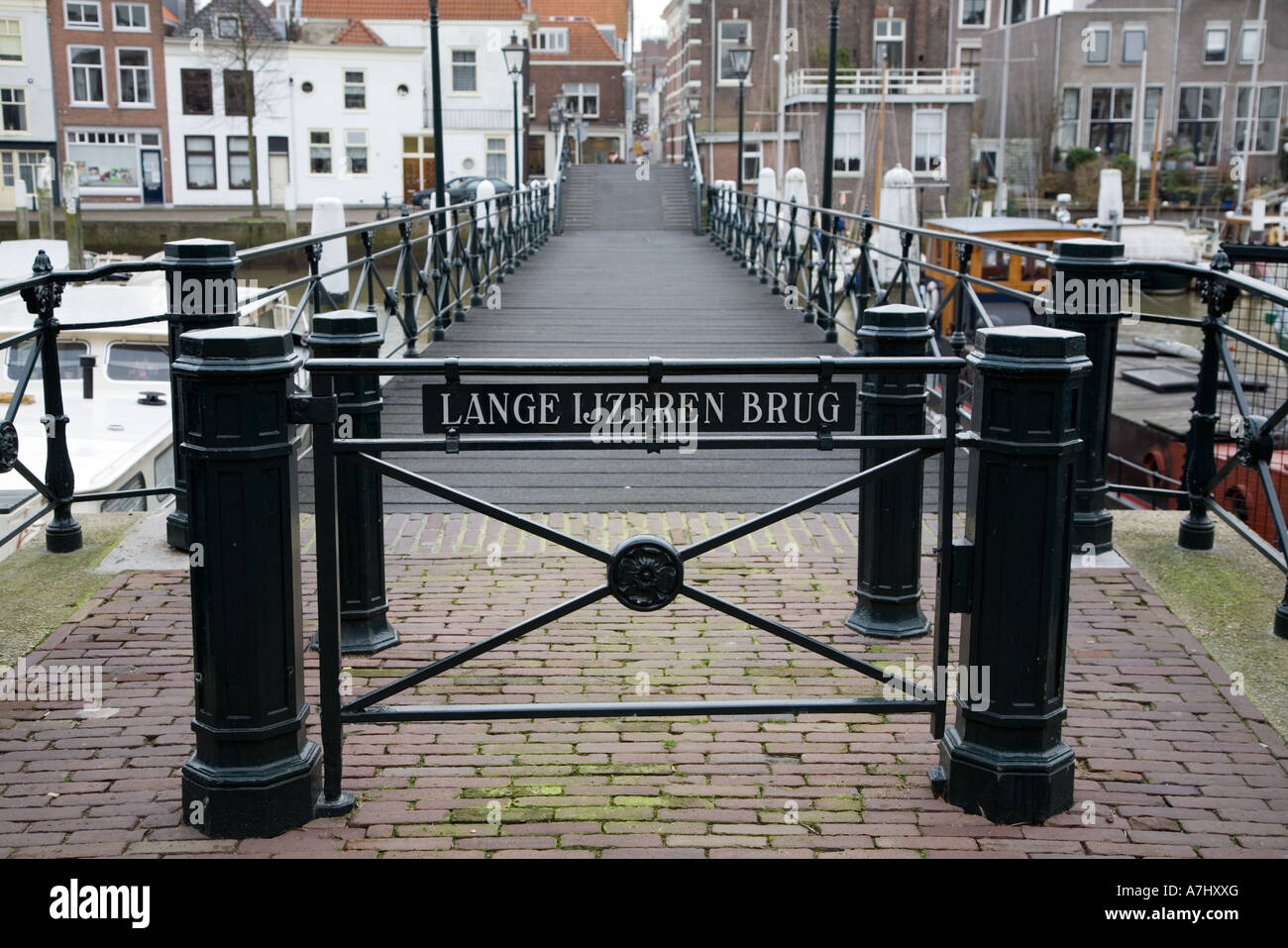 Entrance of the "Lange IJzeren Brug" (Long Iron Bridge) in Dordrecht ...