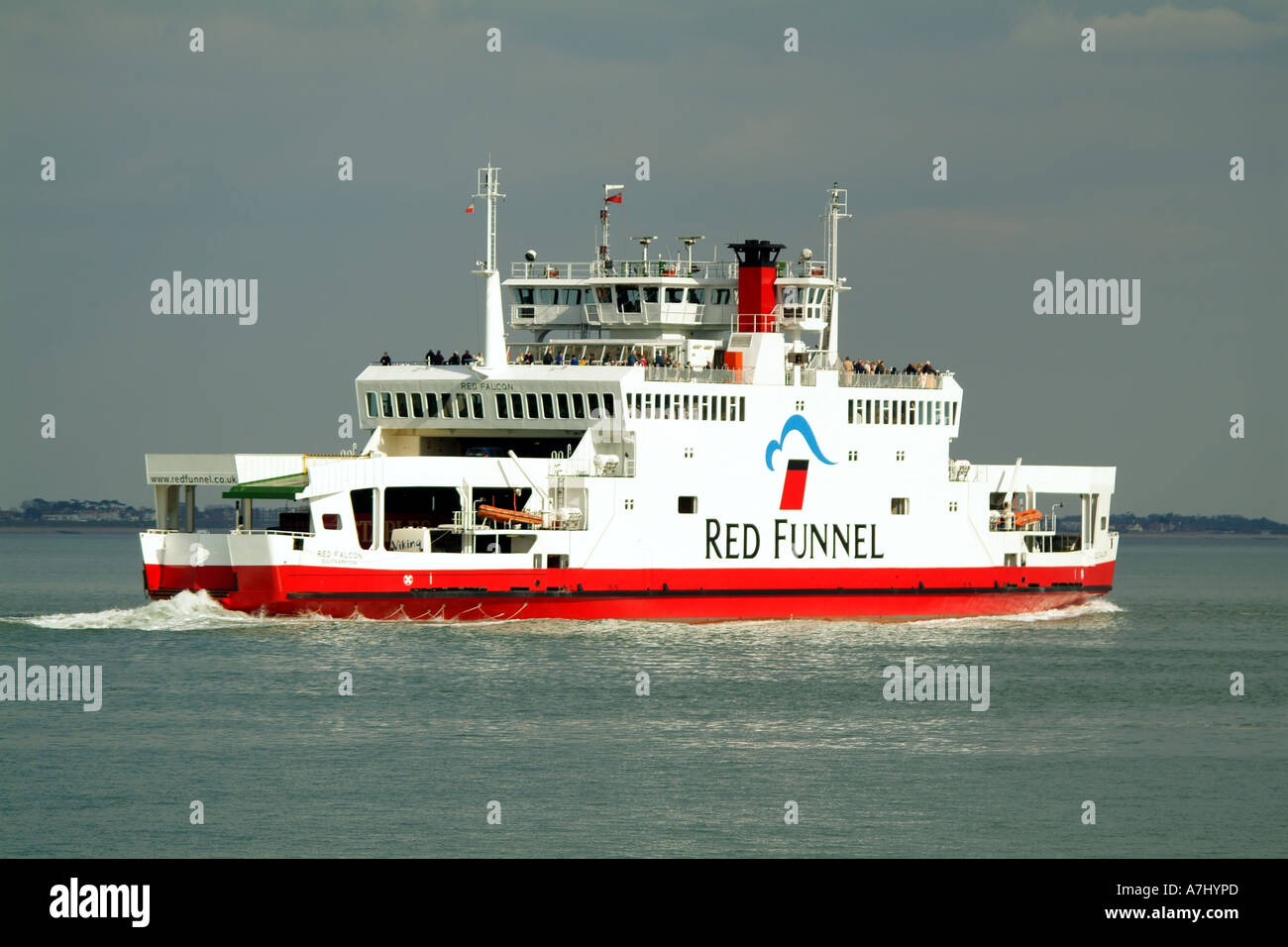 Red Funnels Red Falcon roro ferry on Southampton Water southern England ...