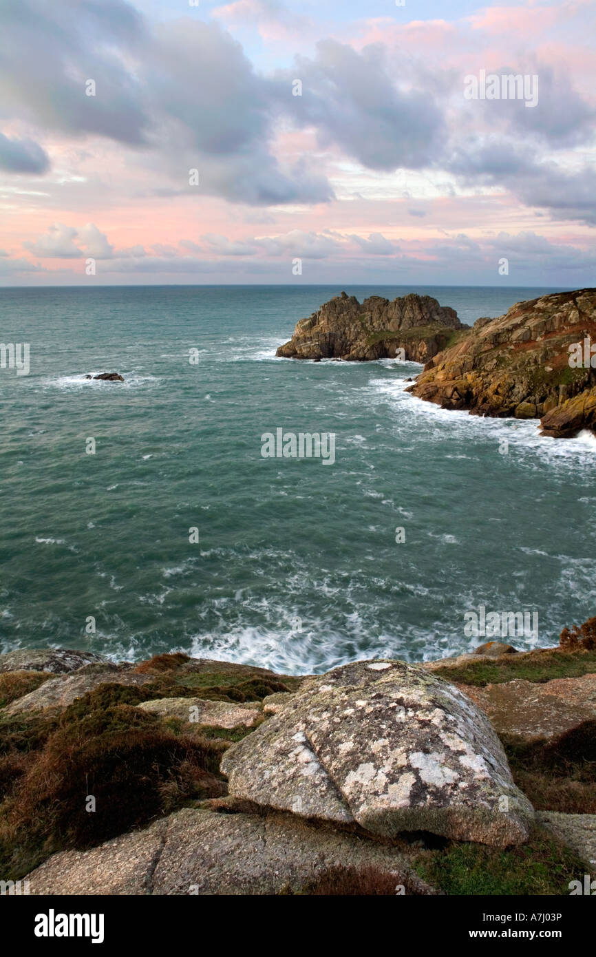 Logan Rock from Treen Cliffs Cornwall Stock Photo - Alamy