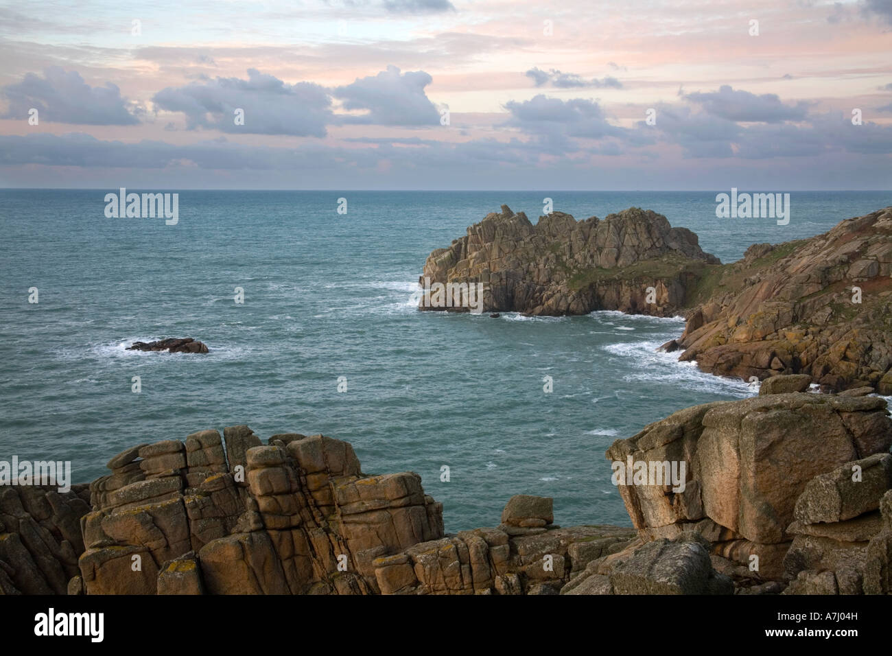 Logan Rock from Treen Cliff near Penberth Cornwall Stock Photo - Alamy