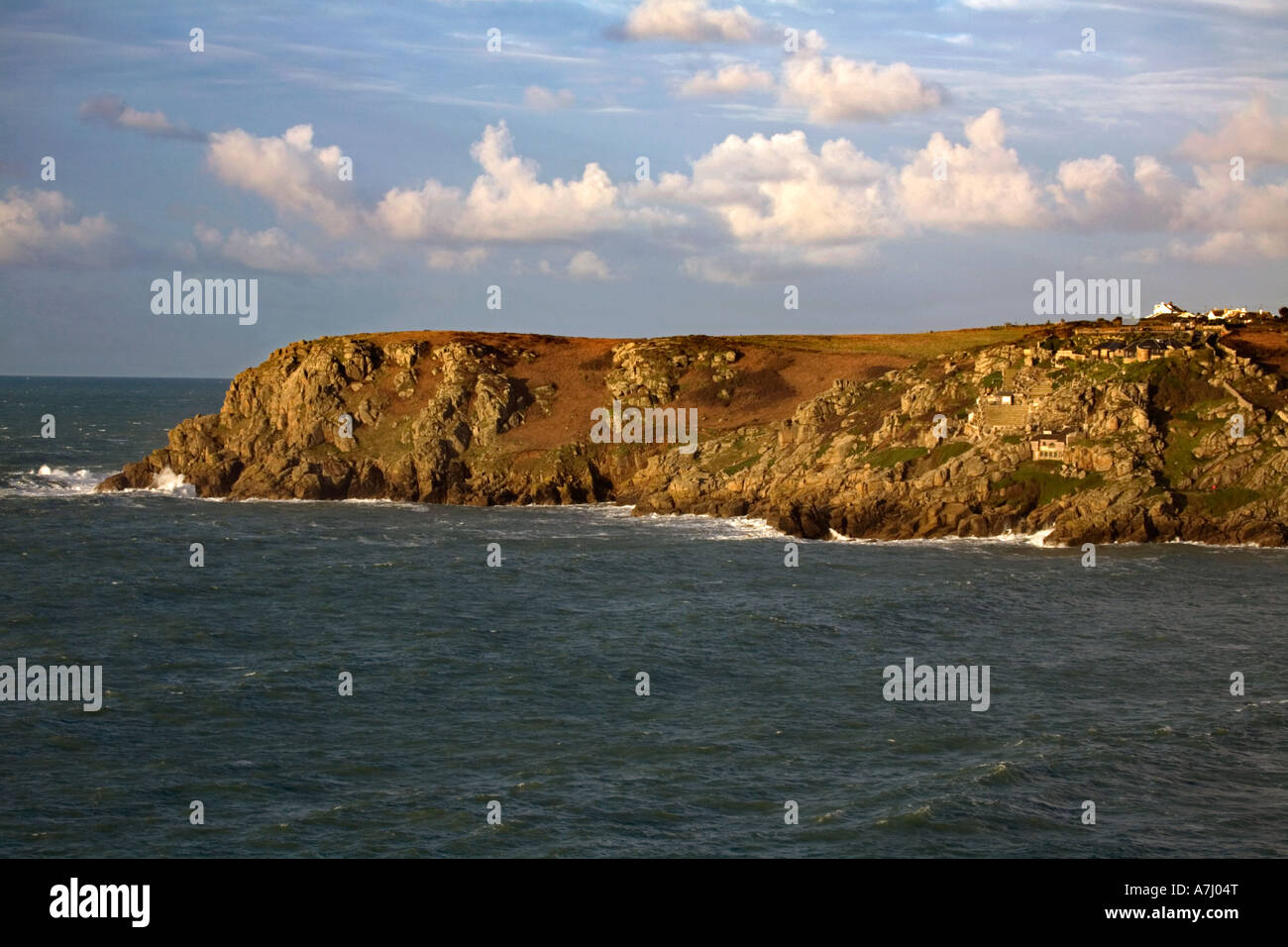 Minack point and the Minack Theatre from Logan Rock at dawn Cornwall ...