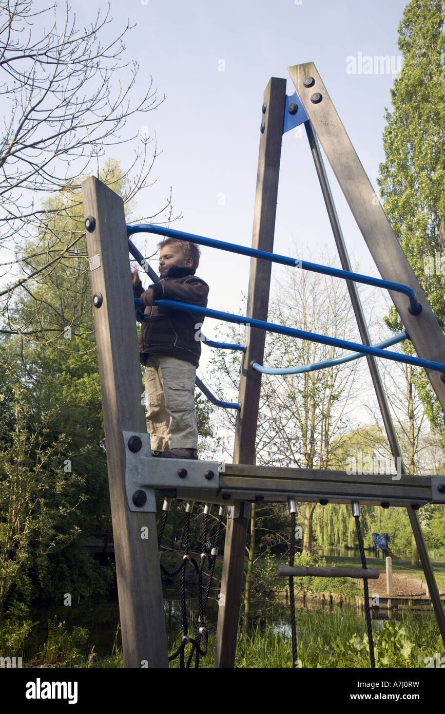 Two year old boy playing on climbing platform, Holland Stock Photo - Alamy