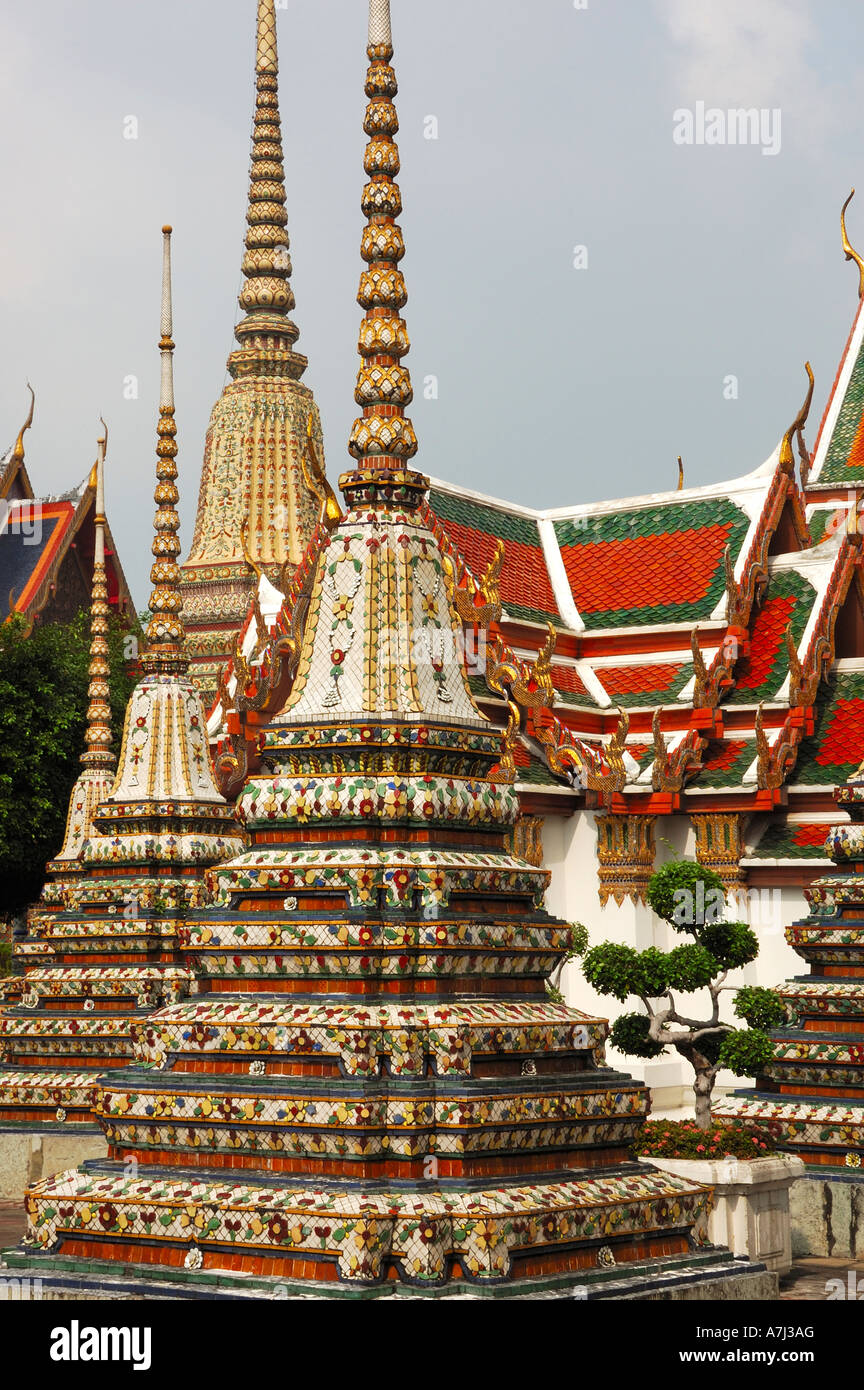 Aligned Chedis Wat Pho temple Bangkok Thailand Stock Photo - Alamy