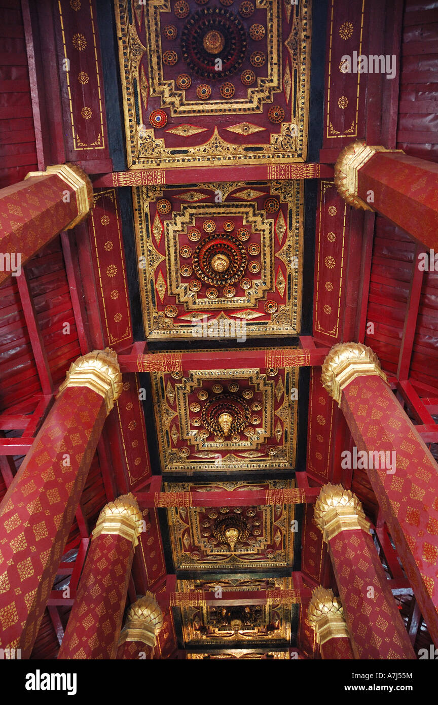 Carved ceiling of the bot main hall built in 1546 Wat Na Phra Meru ...
