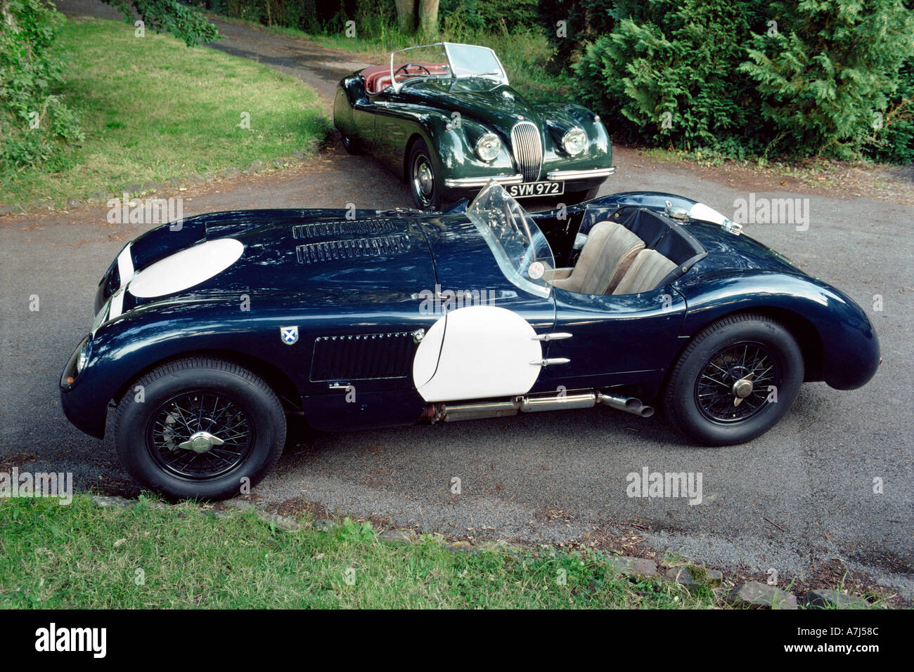 Jaguar C type and Jaguar XK120 classic cars Stock Photo - Alamy