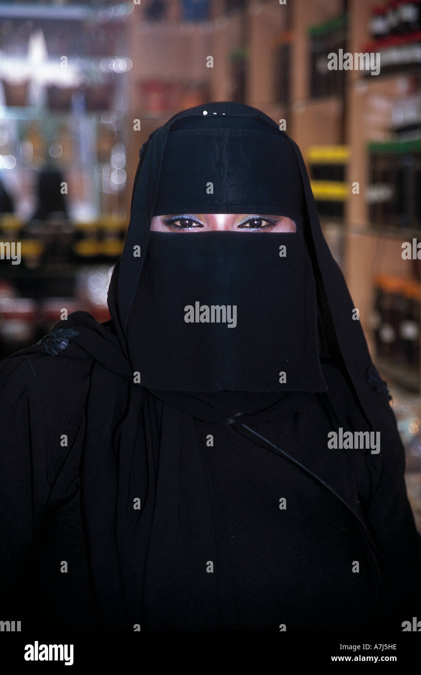 Woman dressed in traditional black Burka or Hijab, Salalah, Oman Stock ...