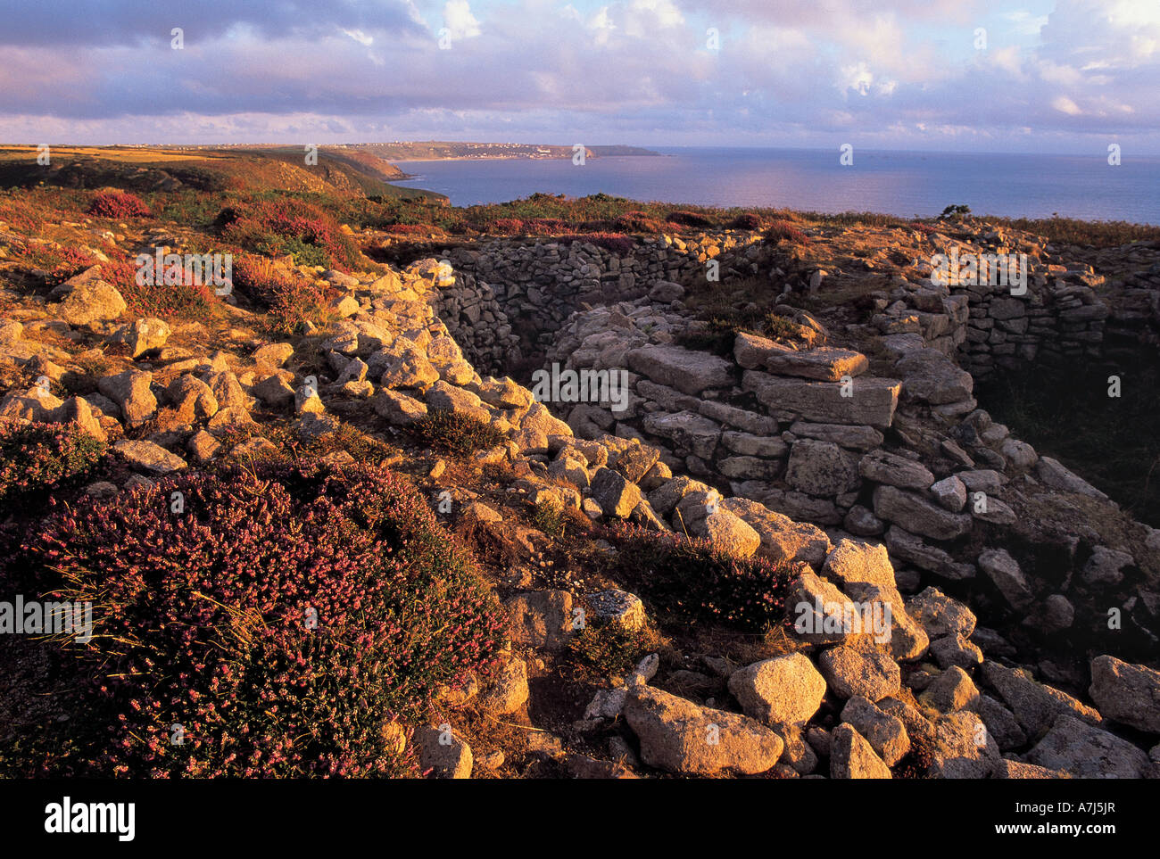 view from Ballowall Barrow cape cornwall looking towards Sennen Cove ...