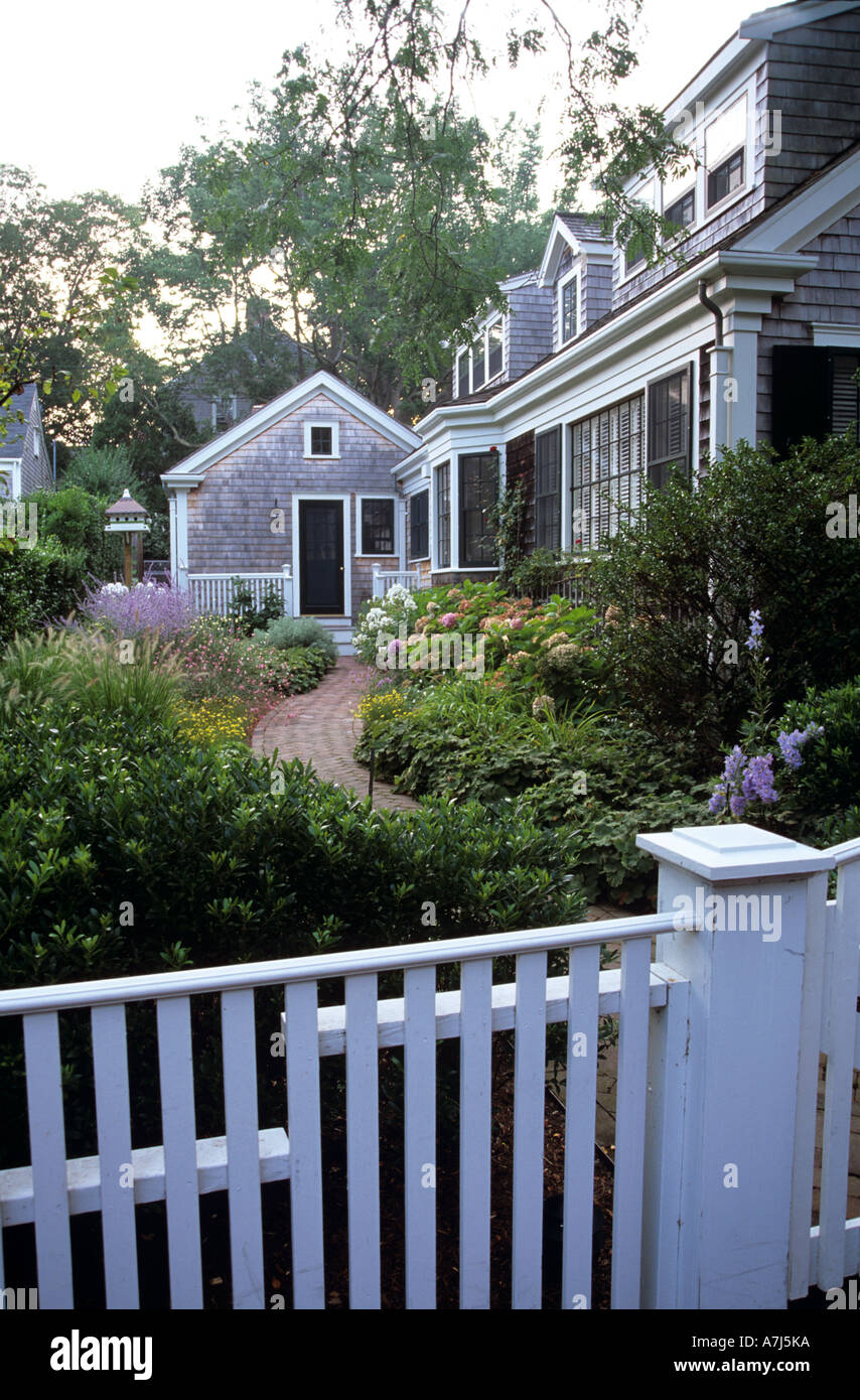 House on Nantucket with fence and garden path, USA Stock Photo - Alamy